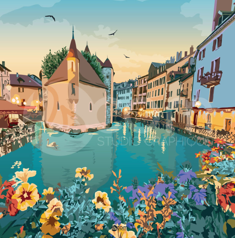 Illustration de la vieille ville d'Annecy en Haute Savoie